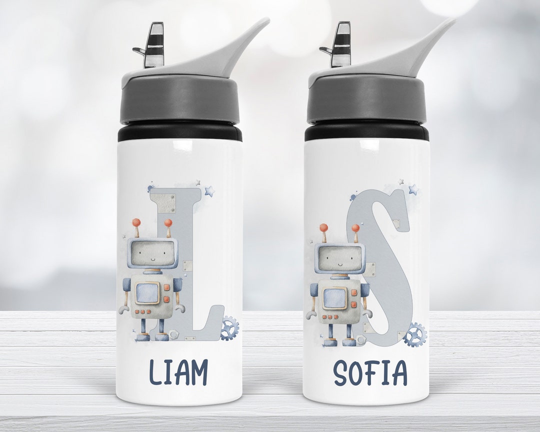 Personalised Robot Straw Bottle Aluminium Water Bottle Gift - Etsy