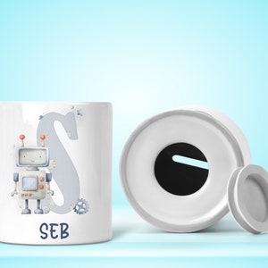 Personalised Robot Money Box, Ceramic Money Box Gift, Kids Piggy Bank ...