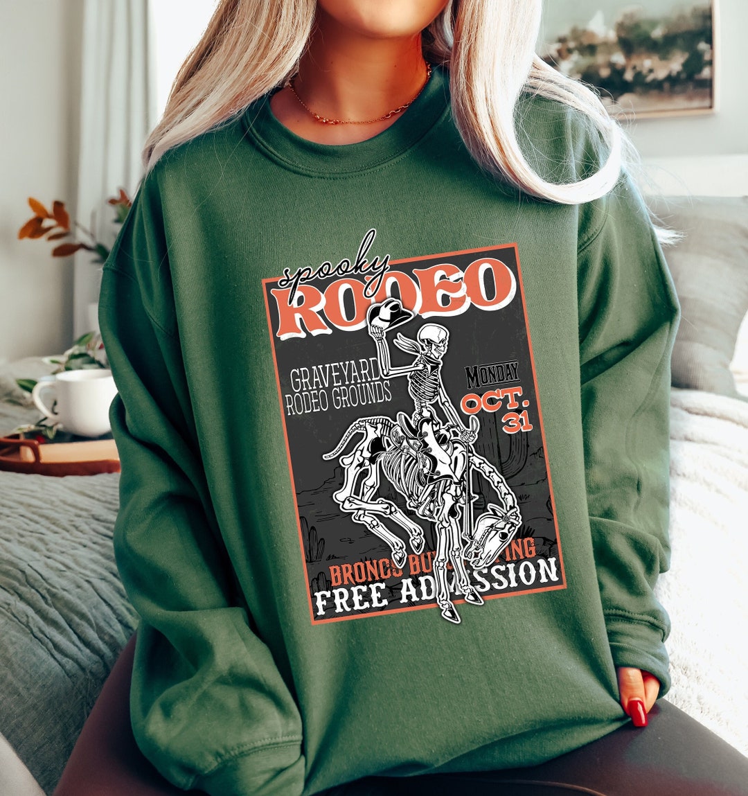 Halloween Rodeo Sweatshirt, Skeleton Cowboy Shirt, Western Halloween ...