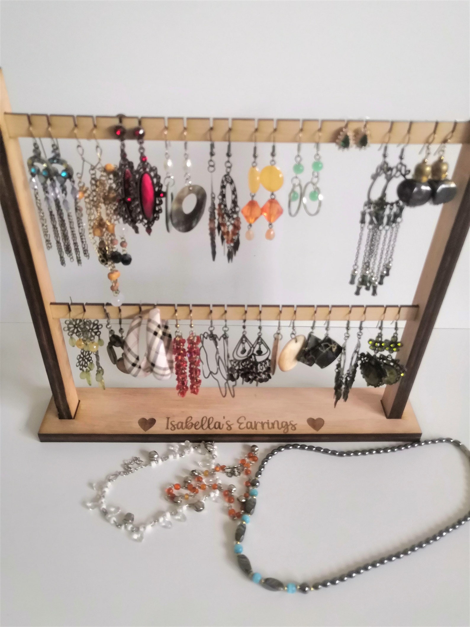 Personalised Wooden Earring Stand Holds 20 Pairs of Earrings | Etsy UK