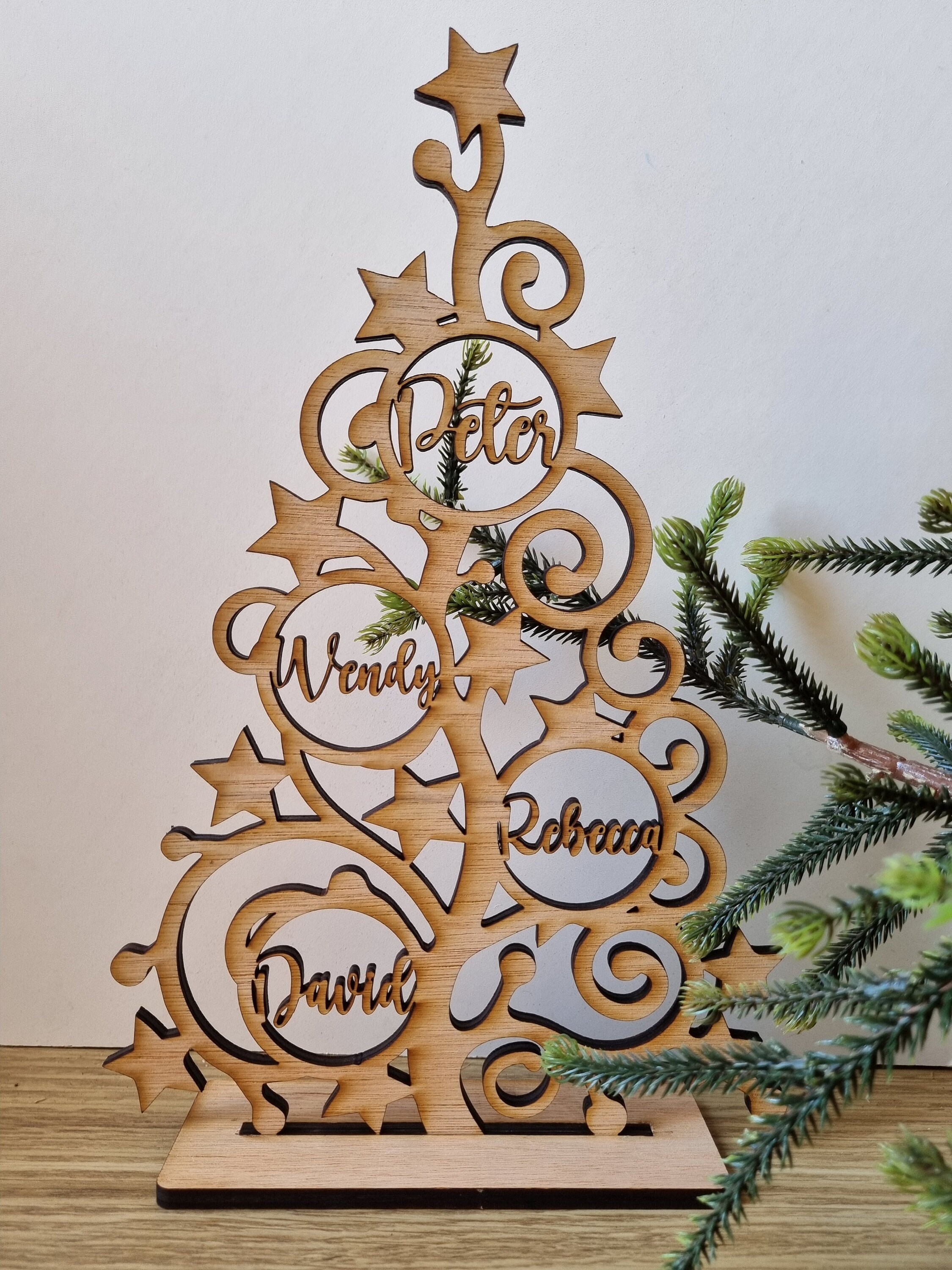 Personalised Wooden Christmas Tree - Family Names - Free Standing ...