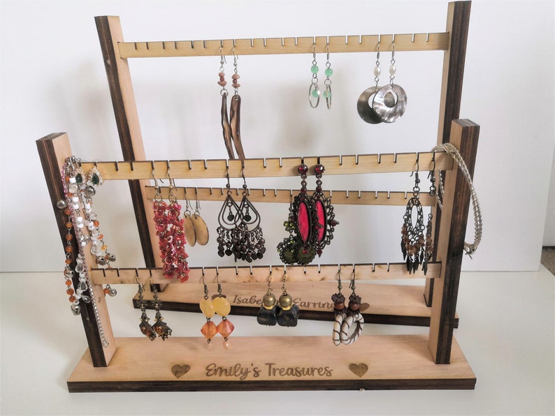 Personalised Wooden Earring Stand Holds 20 Pairs of Earrings | Etsy UK