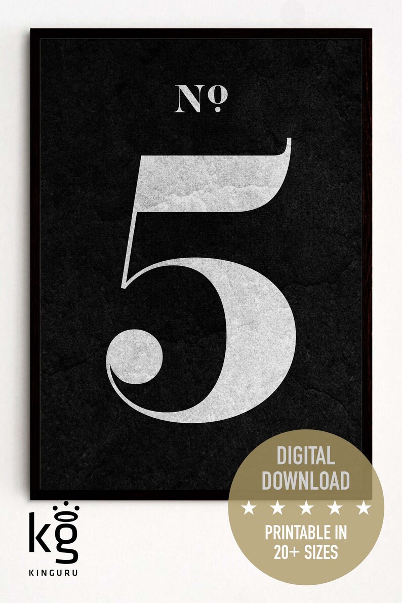 Number Print. 5. FIVE. Modern Typography. Minimalist Wall Decor. High ...