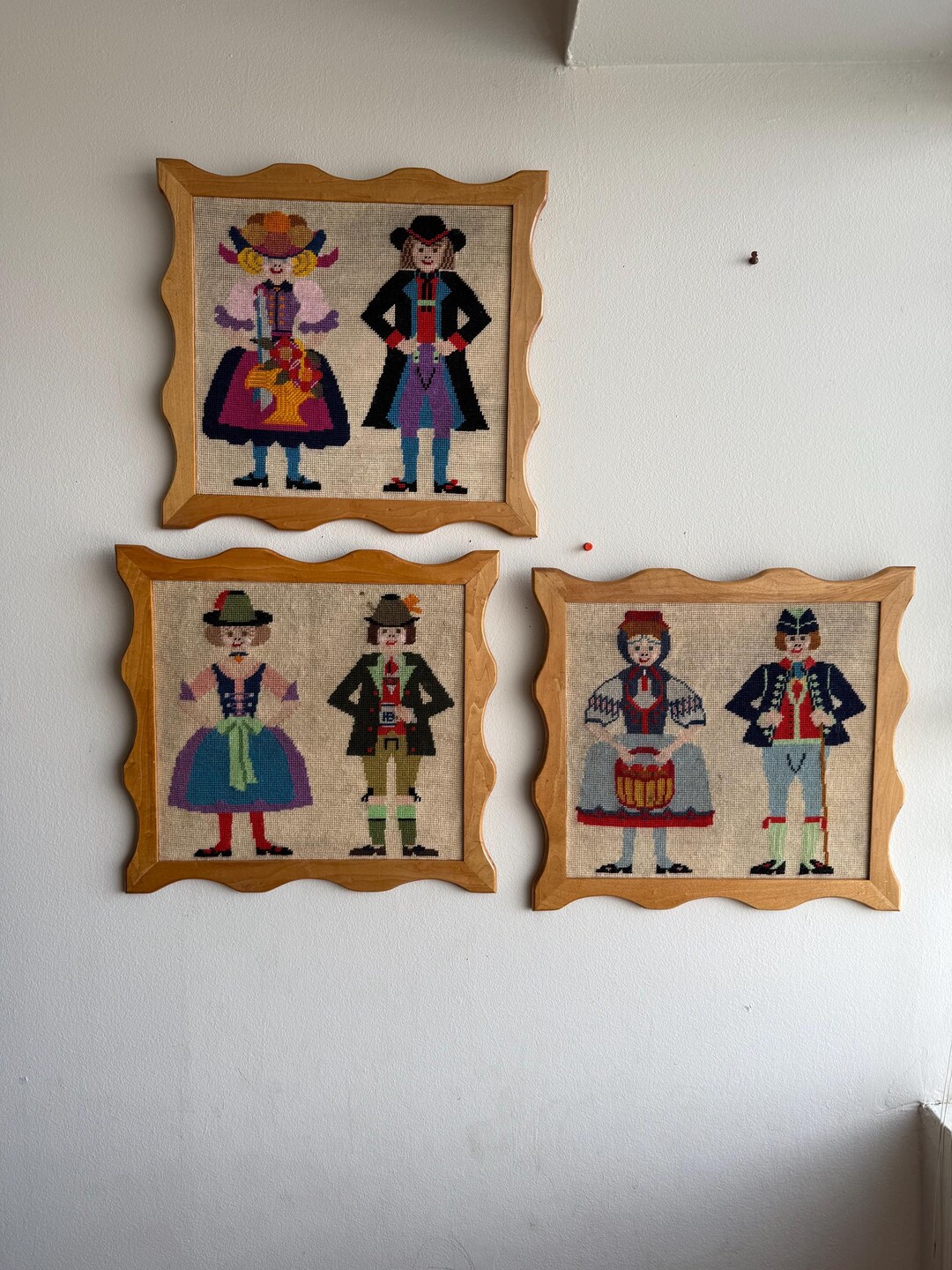 Vintage Bavarian Needlepoint Couple. Framed Folk Art Man & Woman ...