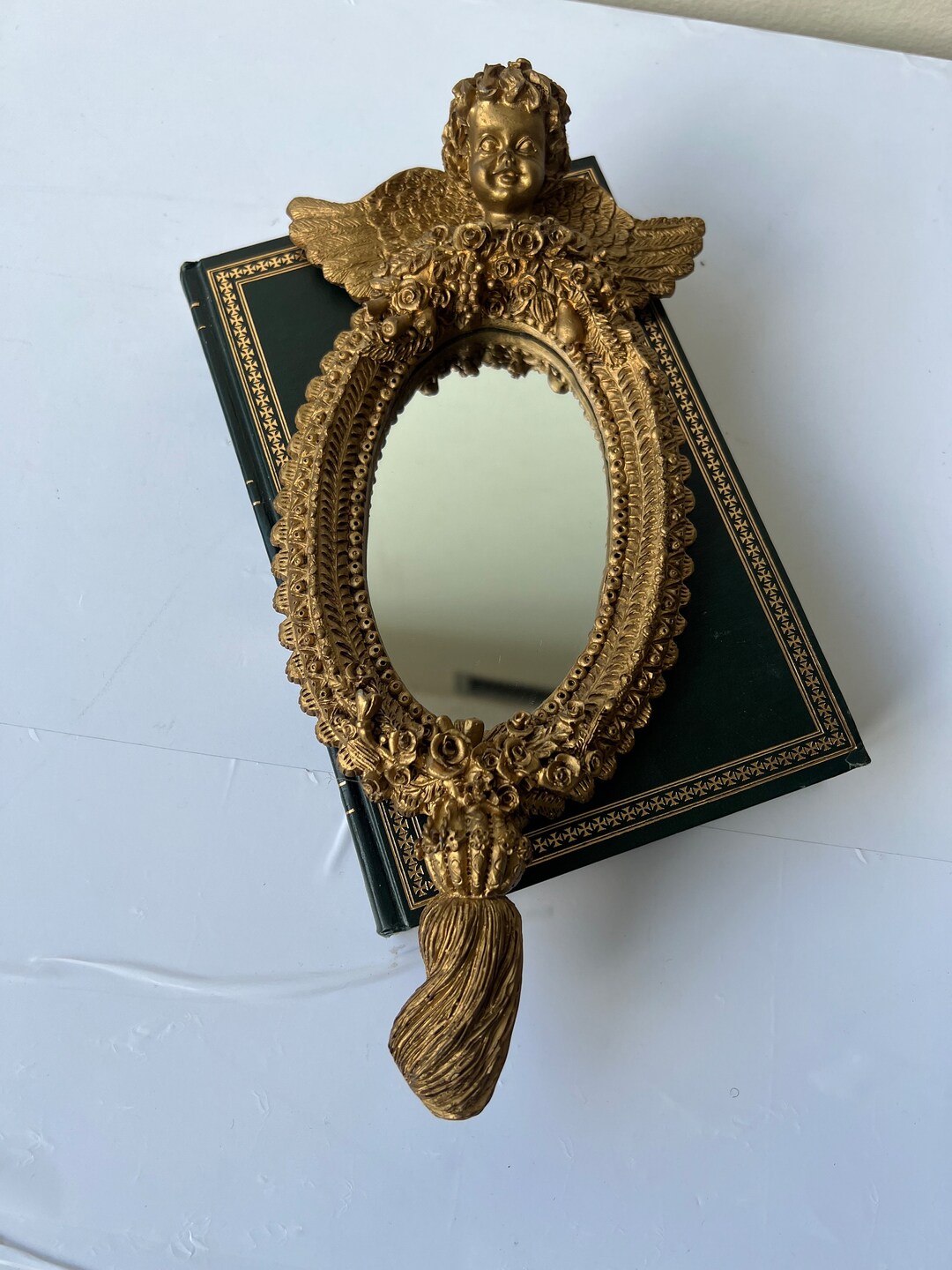 Vintage Cherub Mirror. Gold 50s Mirror. French Handheld Mirror. Good ...