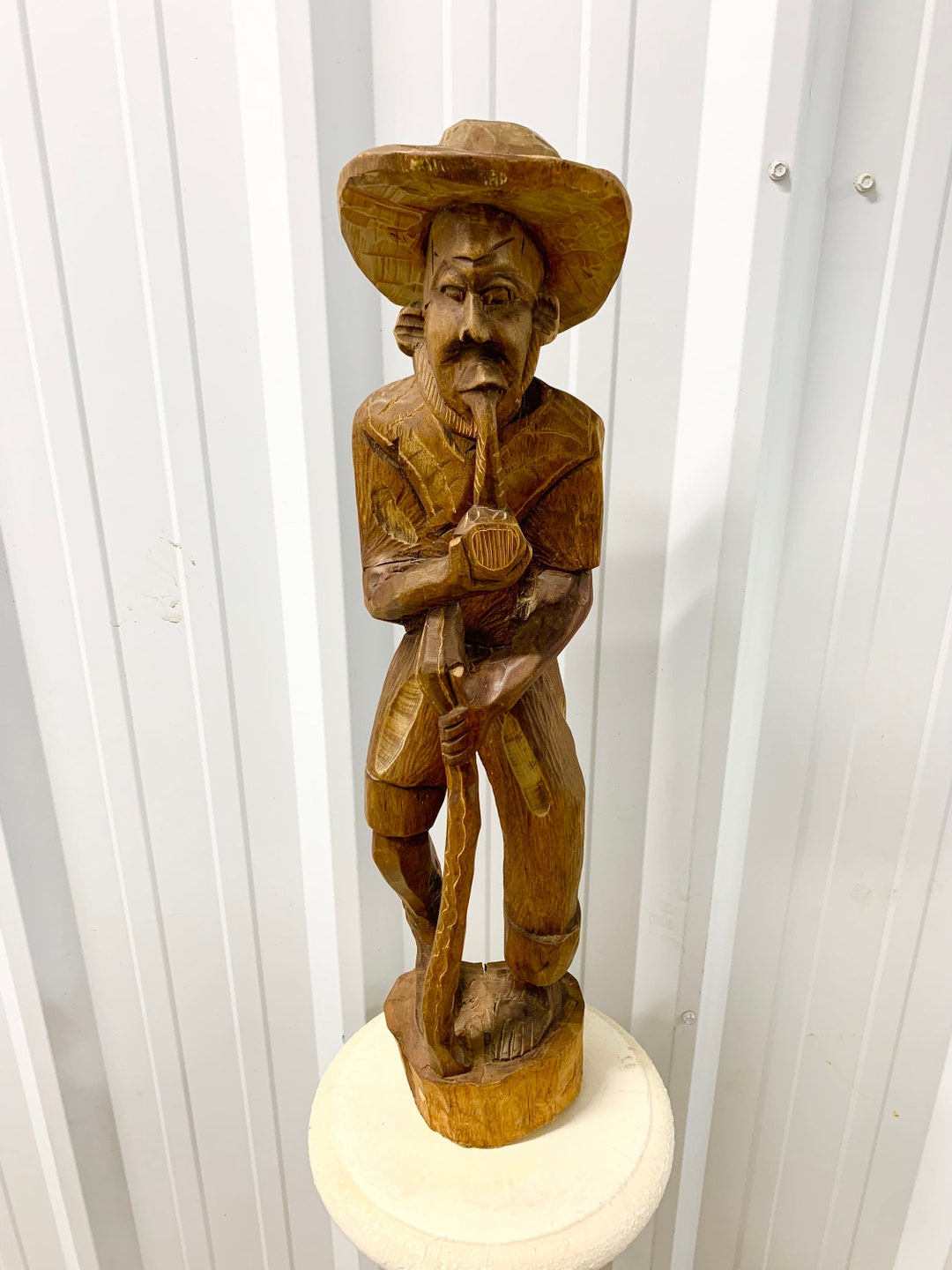Vintage Primitive Wood Decor. Art Deco Male Statue. Man Wooden Wall ...