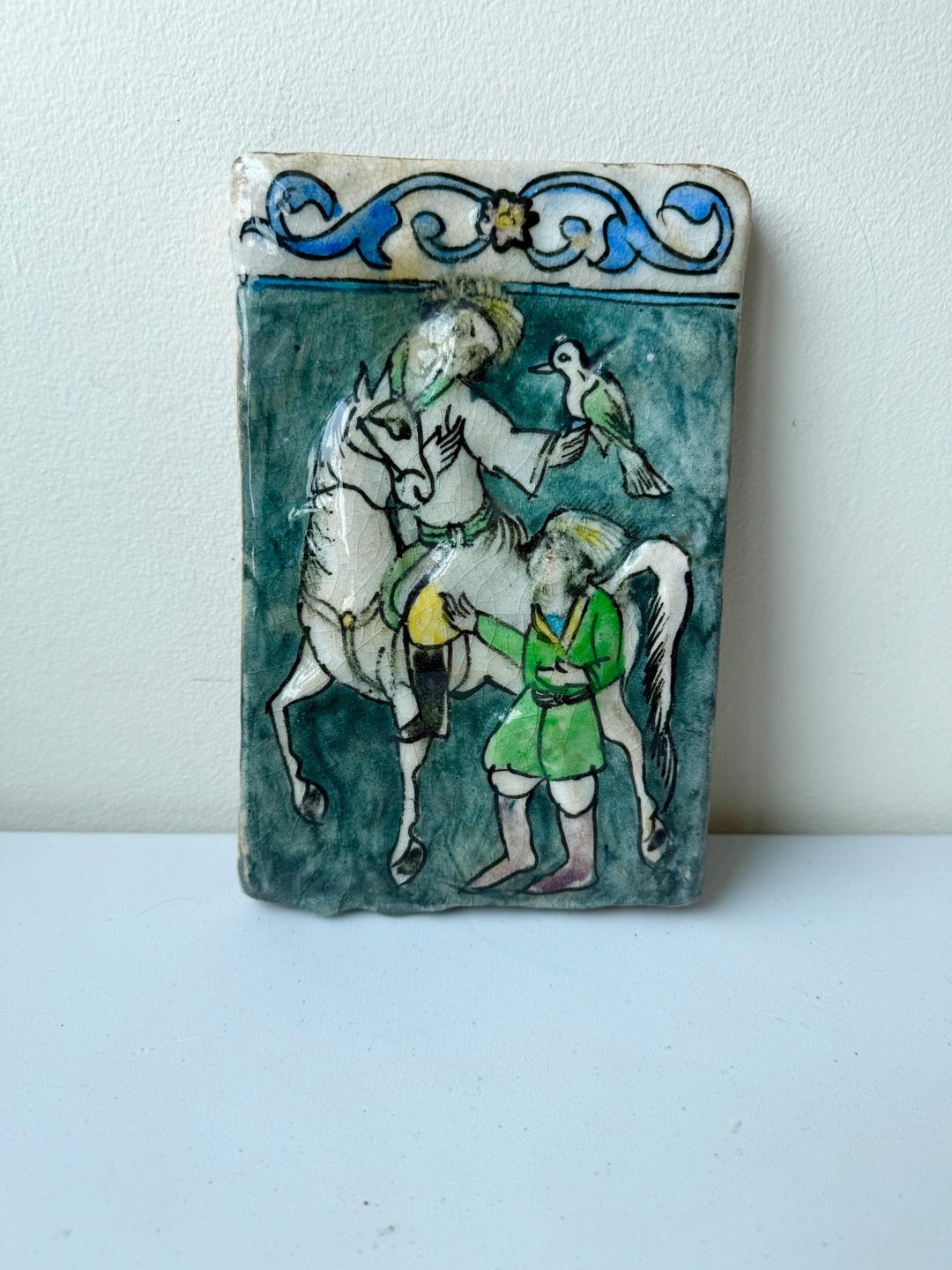 19th Century Persian Iznik Qajar Style Ceramic Tile. Hand Painted ...