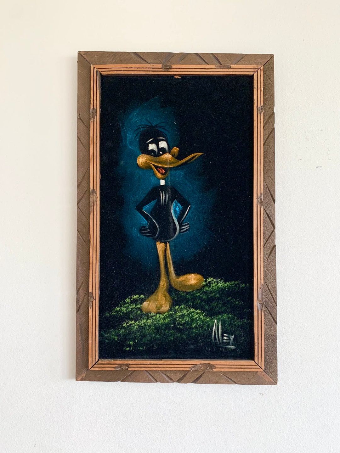 Vintage Velvet Wall Artwork. Black Velvet Decor. Daffy Duck Artwork ...