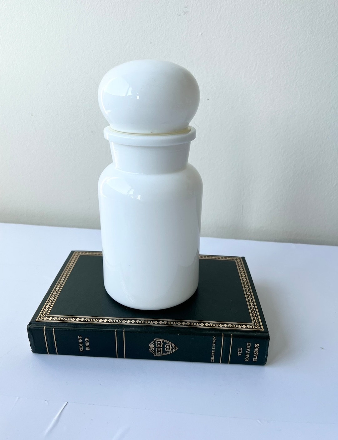 Large Retro 70s Milk Glass Apothecary Jar. Bubble Top Jar. Glass ...