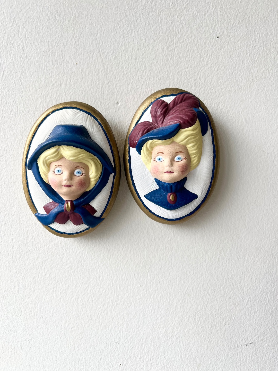 Vintage Edwardian Ceramic Cameo Wall Art - Ladies Portrait Plaques (set ...