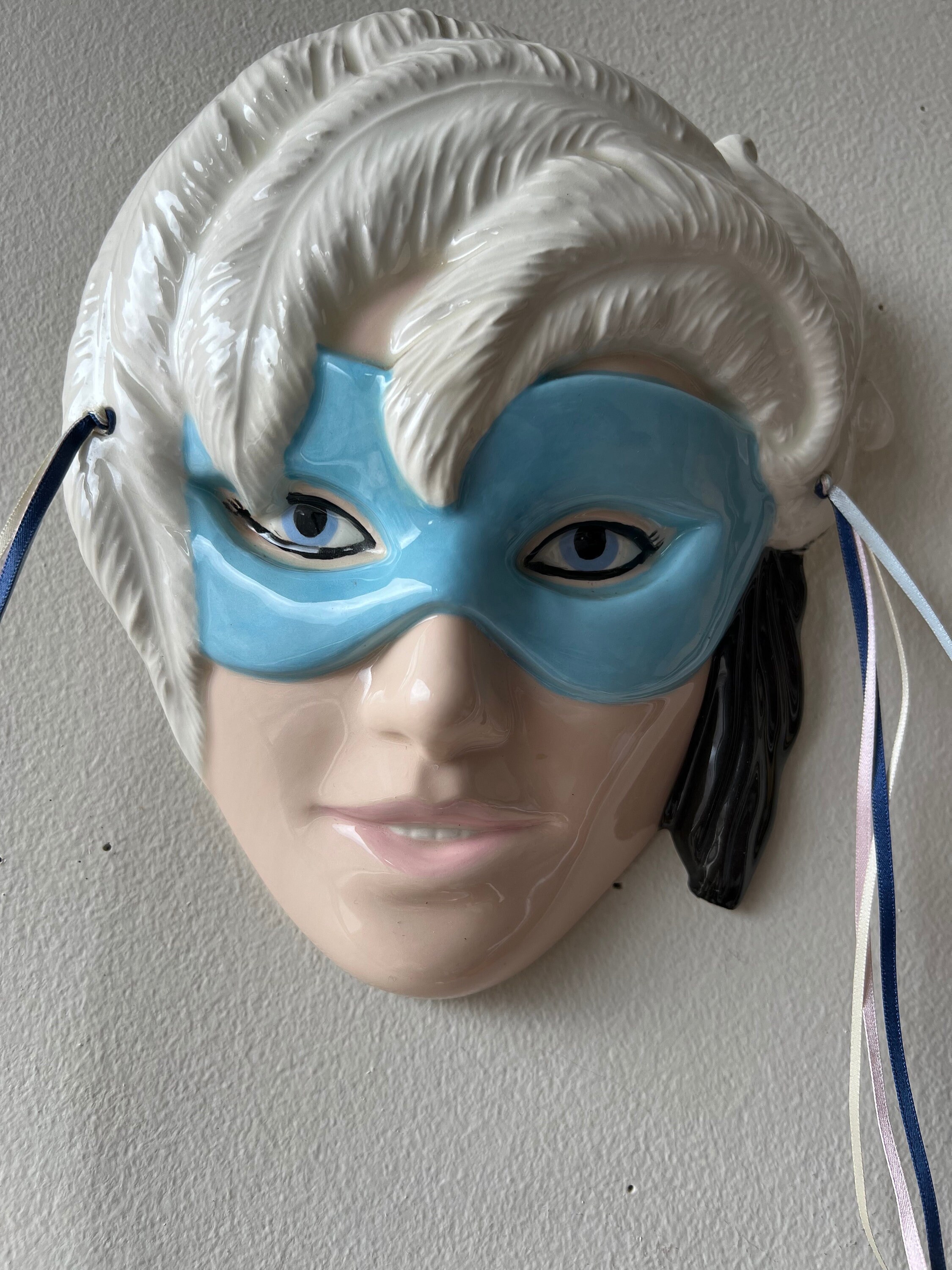 Vintage Ceramic Face Mask. Fancy Party Wall Decor. 80s Wall Decoration ...