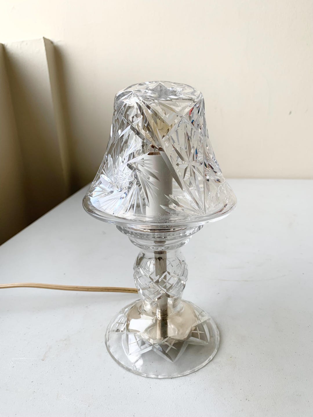 Vintage Cut Crystal Lamp High. Quality Crystal Lamp Pinwheel Patern - Etsy