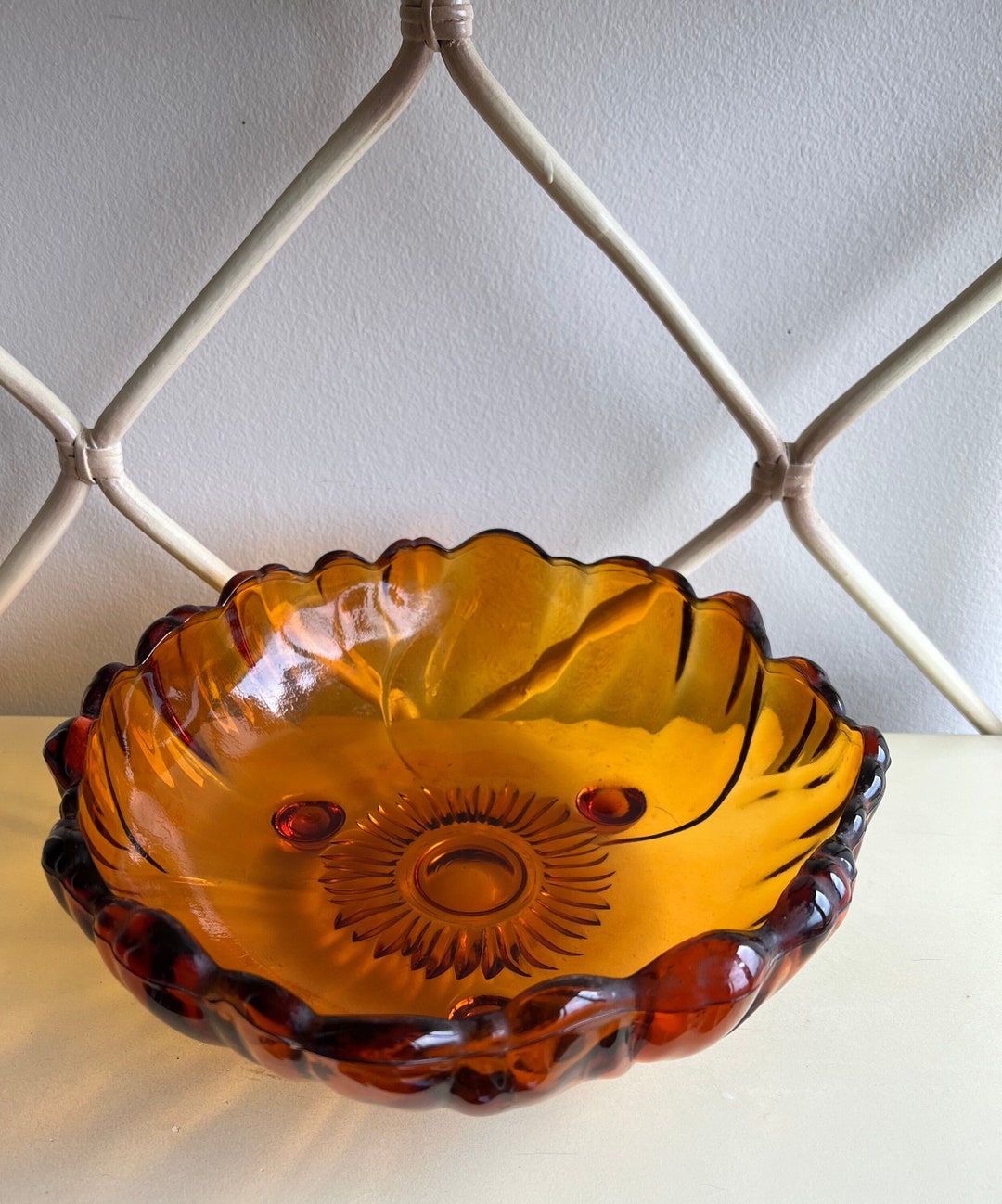 Vintage 70s Amber Indiana Glass Sunflower Serving Fruit - Etsy