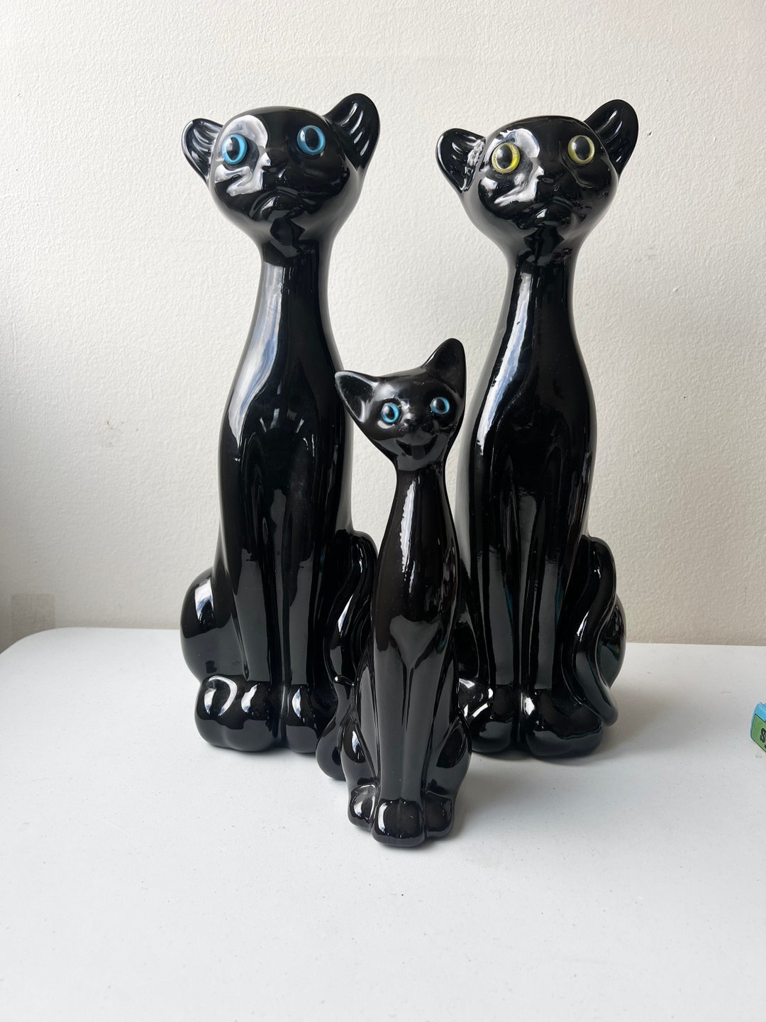 Vintage Kitsch Black Cat Figurines: Eclectic Cat Lover Decor, Set of 3 ...