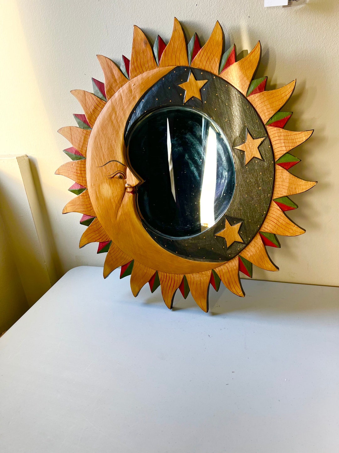 Celestial Wall Mirror. Retro Sun Moon Stars Mirror. Handmade Mirror ...