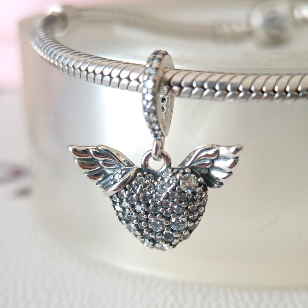 Heart & Angel Wings Dangle Charm Dangle Charm Fits Pandora Bracelet ...