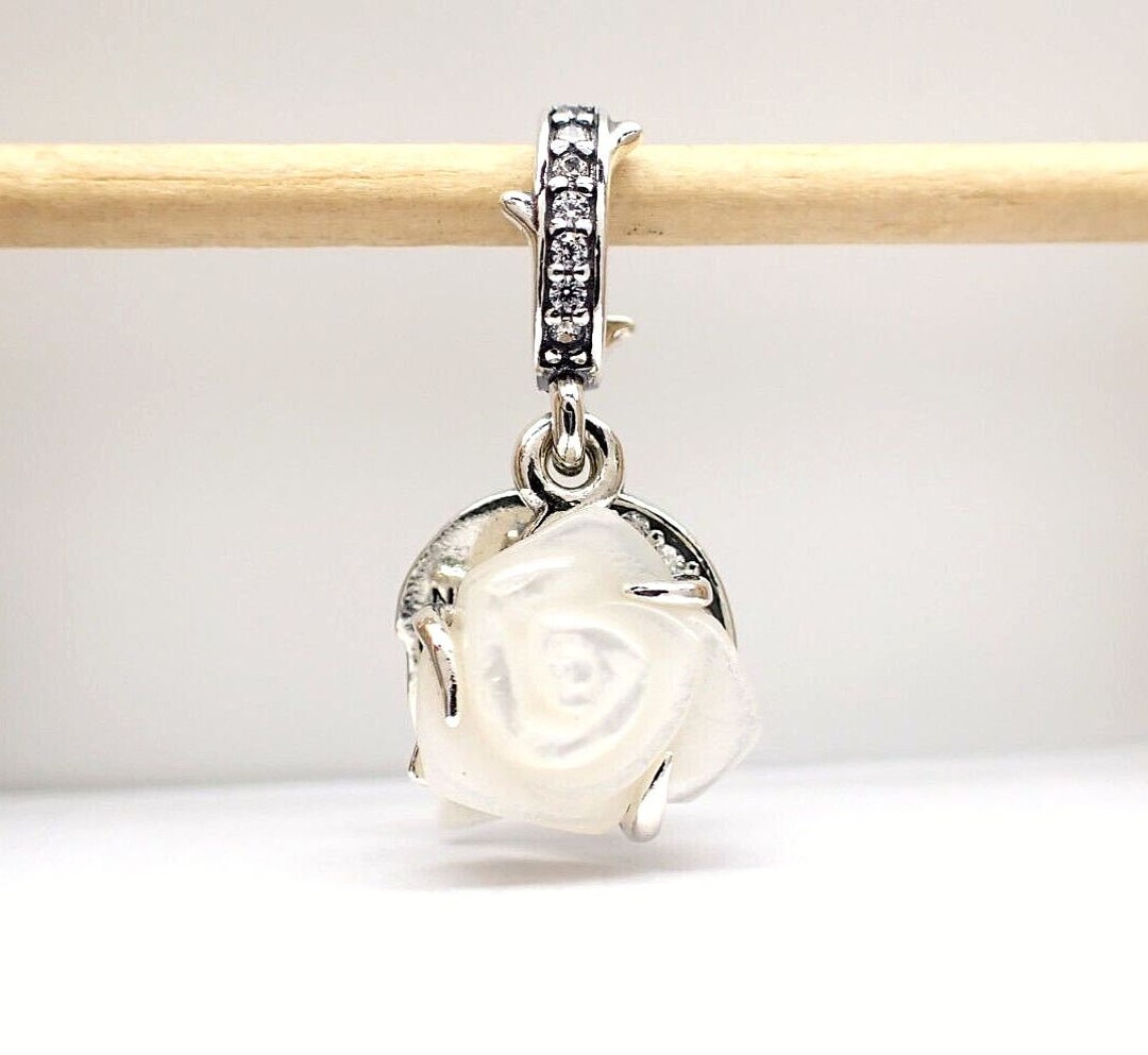 White Rose in Bloom Double Dangle Charm for Charms Bracelet/gift for ...