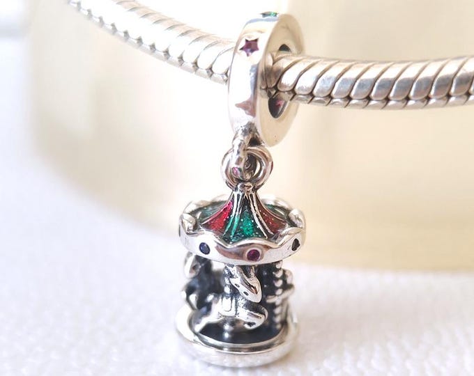 Sterling Silver Moving Carousel Charm for Bracelets, Charm for Necklace ...