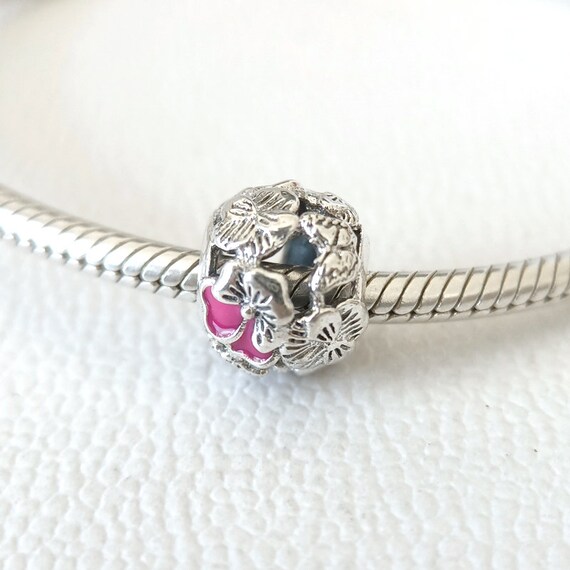 Pink Pansy Flower Charm Fits Pandora Bracelet gift for Her necklace Pendant handmade Jewellery Gift 925 Silver Charms Etsy