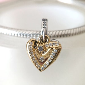 Shooting Star Hearts Double Dangle Charm Fits Pandora Bracelet/gift for Her/handmade Jewelry for ...