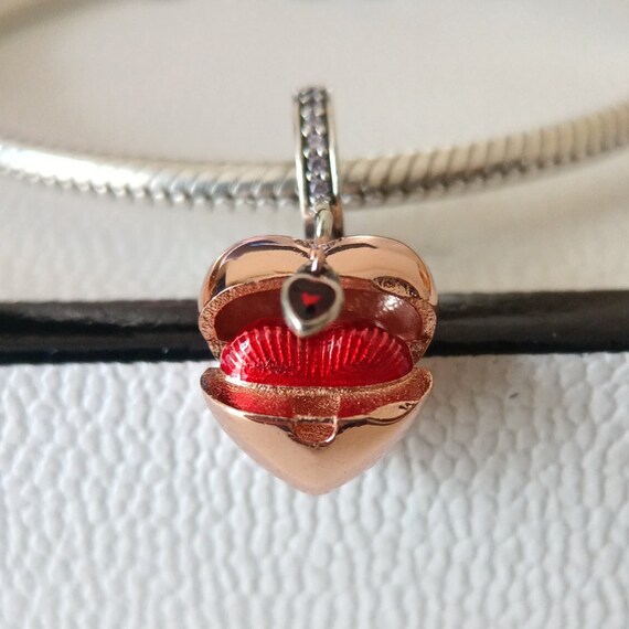 Reveal Your Love Heart Locket Charms Fits Pandora Bracelet Gift for Her Necklace Pendant Fashion Jewelry Gift Rose Gold Charm Bead