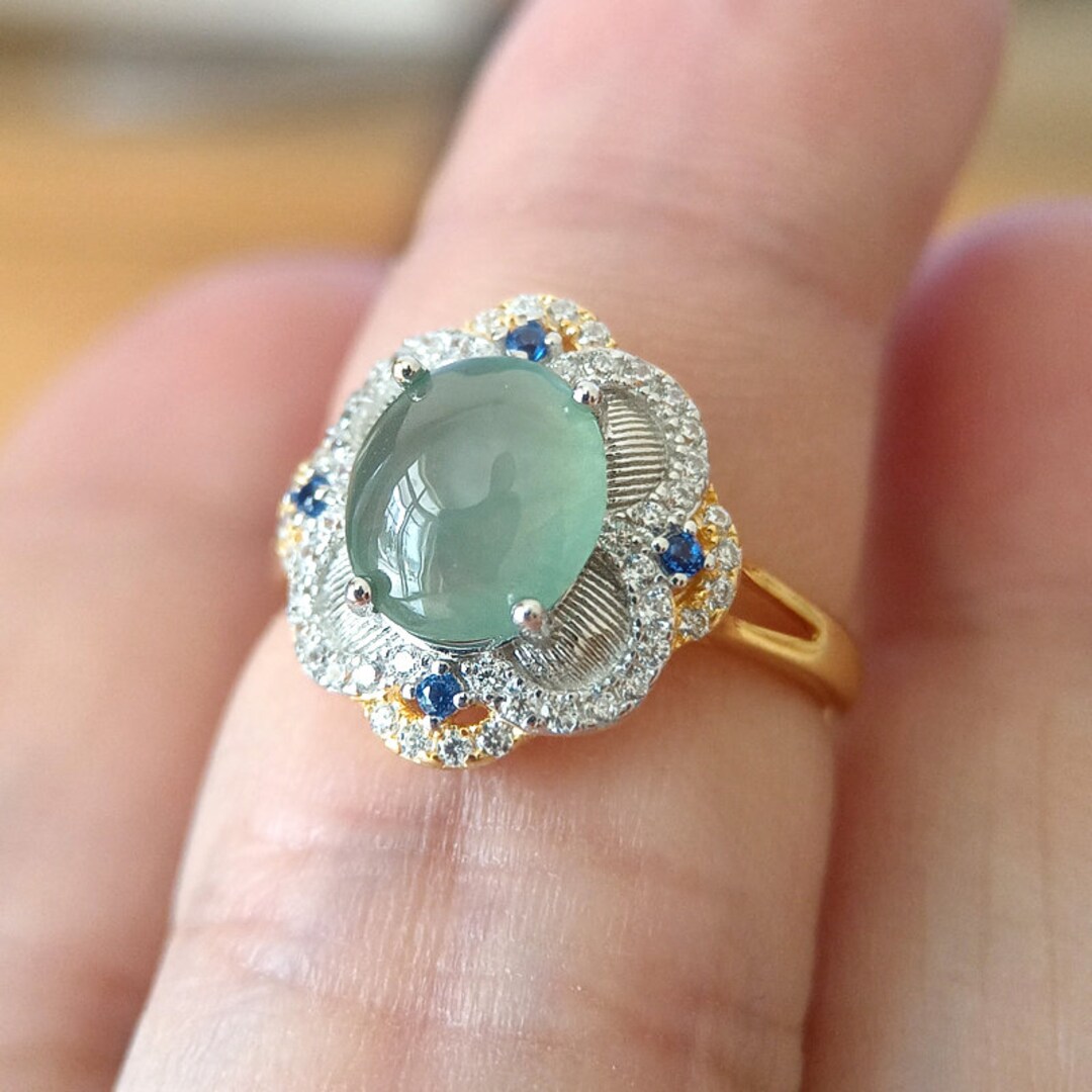 Jade Ring Old Pit Icy Aqua Blue Transparency Jadeite Rings Natural ...