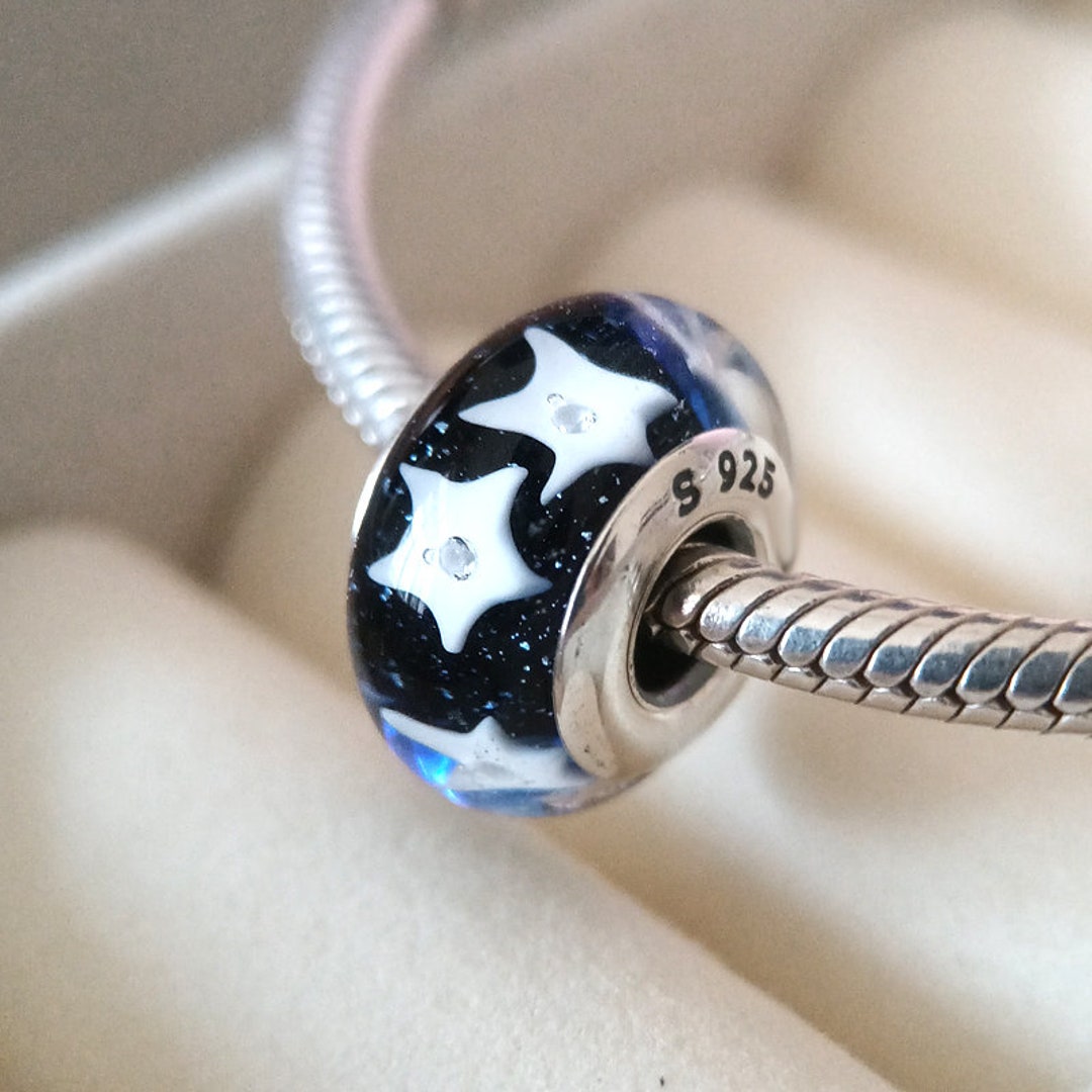 2pcs Blue Sky Double Stars Murano Glass Bead Charm Fits European Charm ...