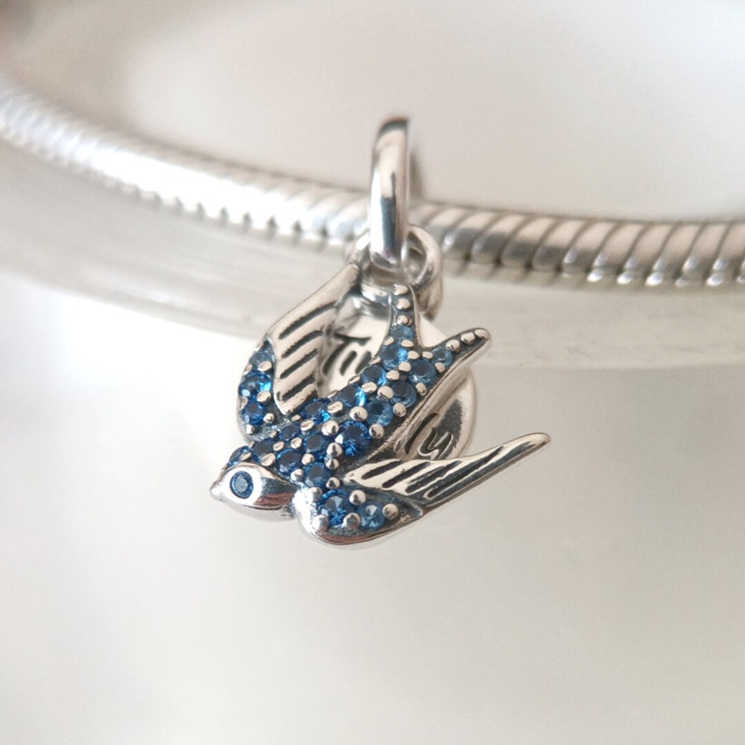 Sparkling Swallow & Quote Double Dangle Charm Fits Pandora Bracelet ...