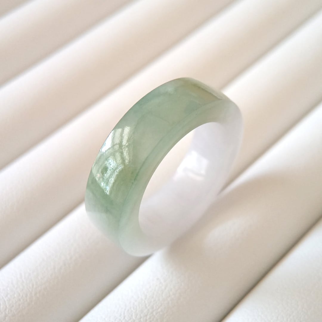 9US White Green Jade Bands Ring 100% Burma Grade A Natural Untreated ...