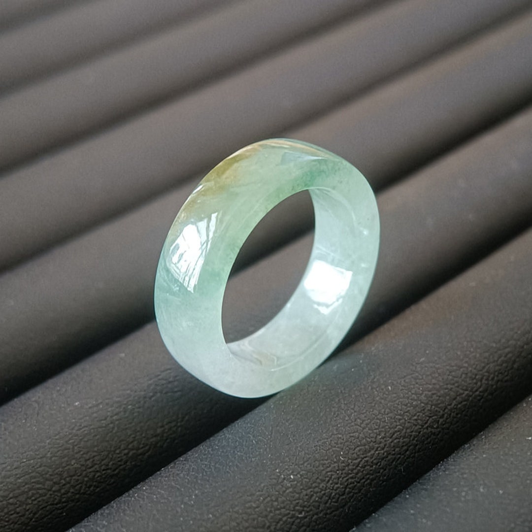 5 1/4US Burma Jade Bands Rings Translucent Ice White Green Jadeite ...