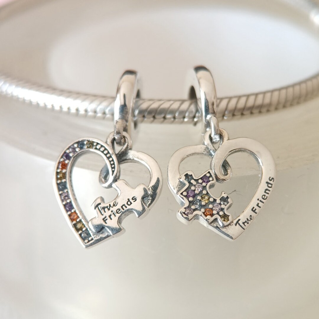 Puzzle Piece Hearts Splittable Friendship Dangle Charm Fits European ...