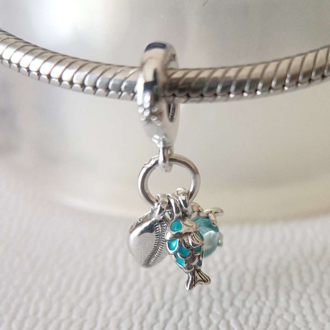 Fish,sea Turtle & Conch Triple Dangle Charm for European Bracelet/gift ...
