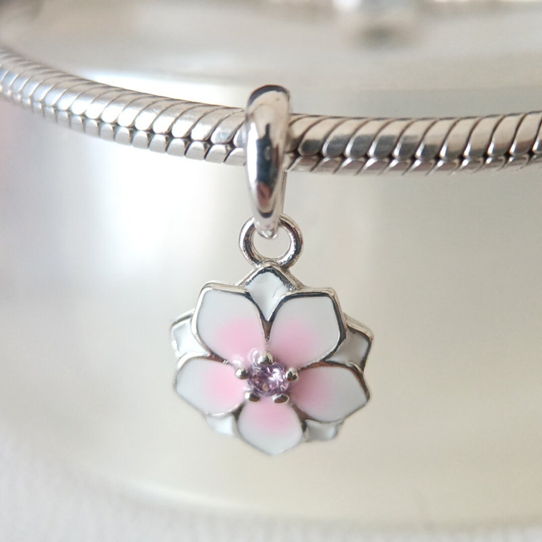 Charm pendentif fleur de magnolia rose pour bracelet/cadeau Pandora ...