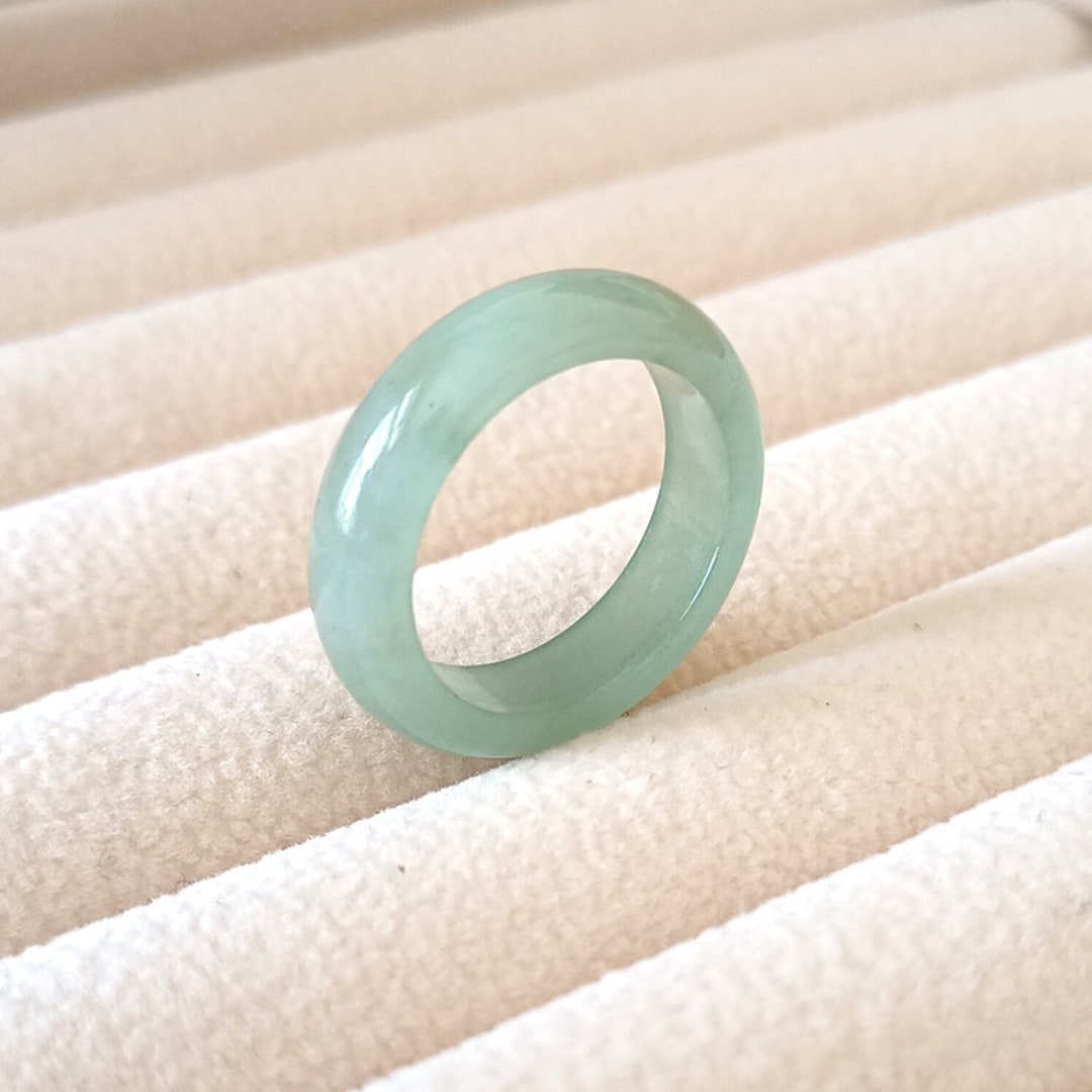 7 1/4US Myanmara Natural Grade A Untreated Green Jadeite Jade Ring ...