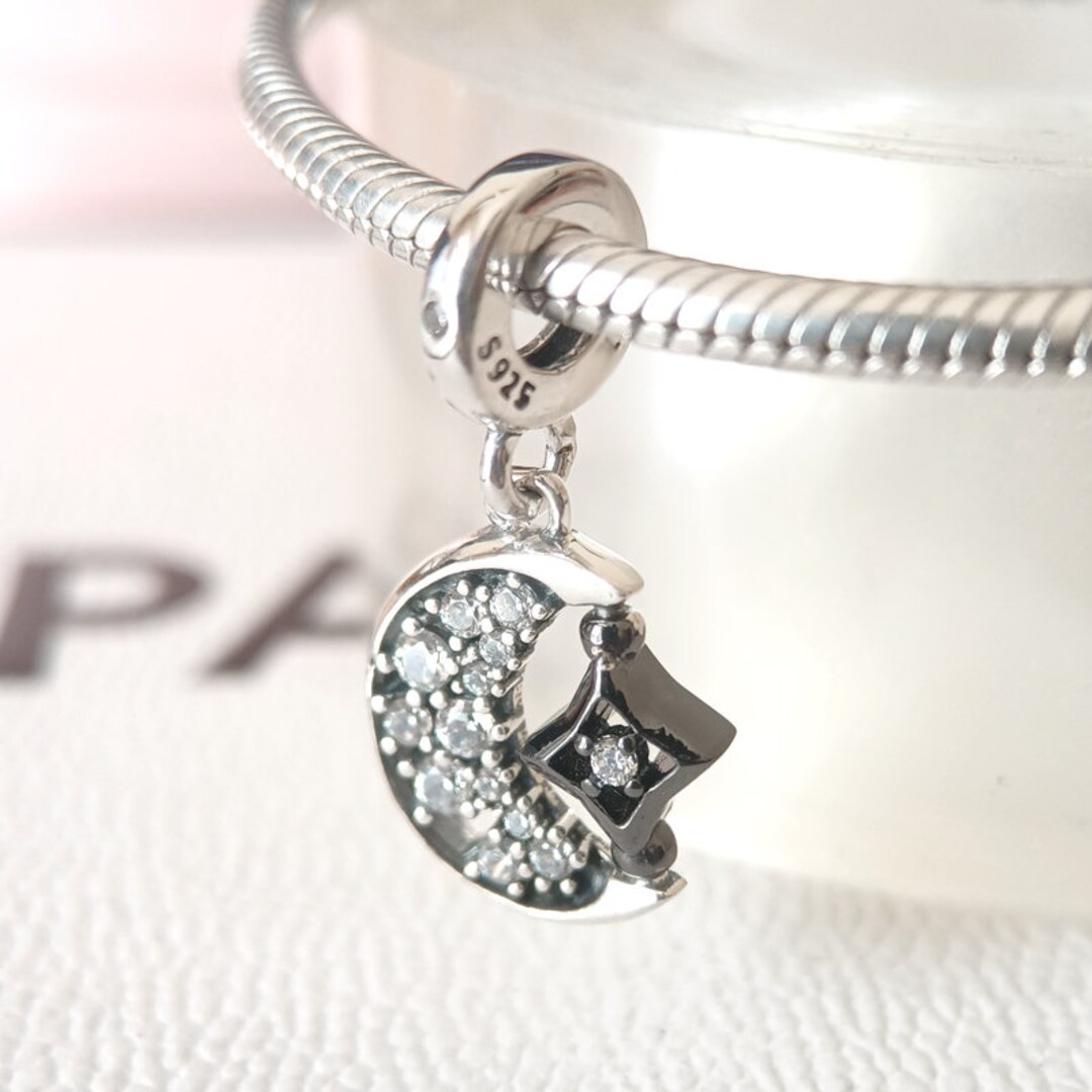 Crescent Moon & Spinnable Star Hanging Charm Fits Pandora Bracelet/gift ...
