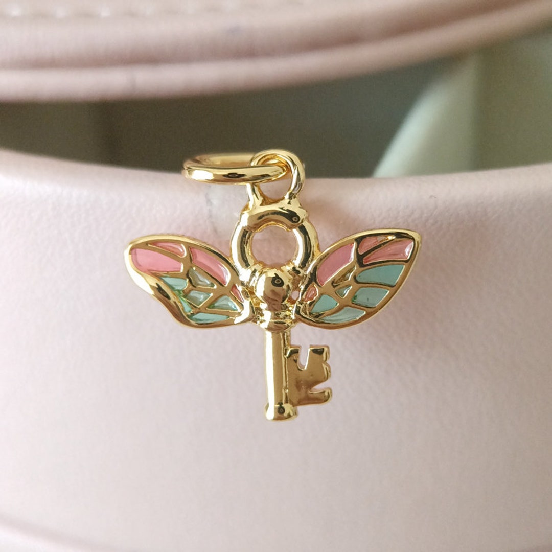 Winged Key & Colored Enamel Dangle Charm for European Charms Bracelet ...