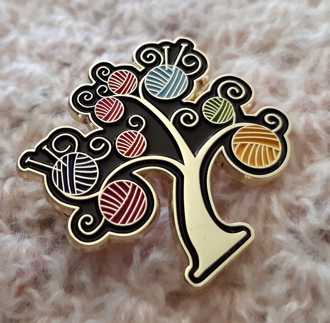 Yarn Tree Enamel Pin Gold Tone Knitting Crochet Brooch Gift for ...