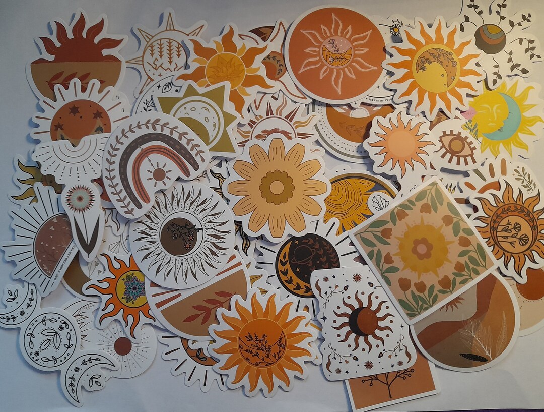Bohemian Moon Sun Flower Stickers Decals 50pcs Decoration DIY Phone ...