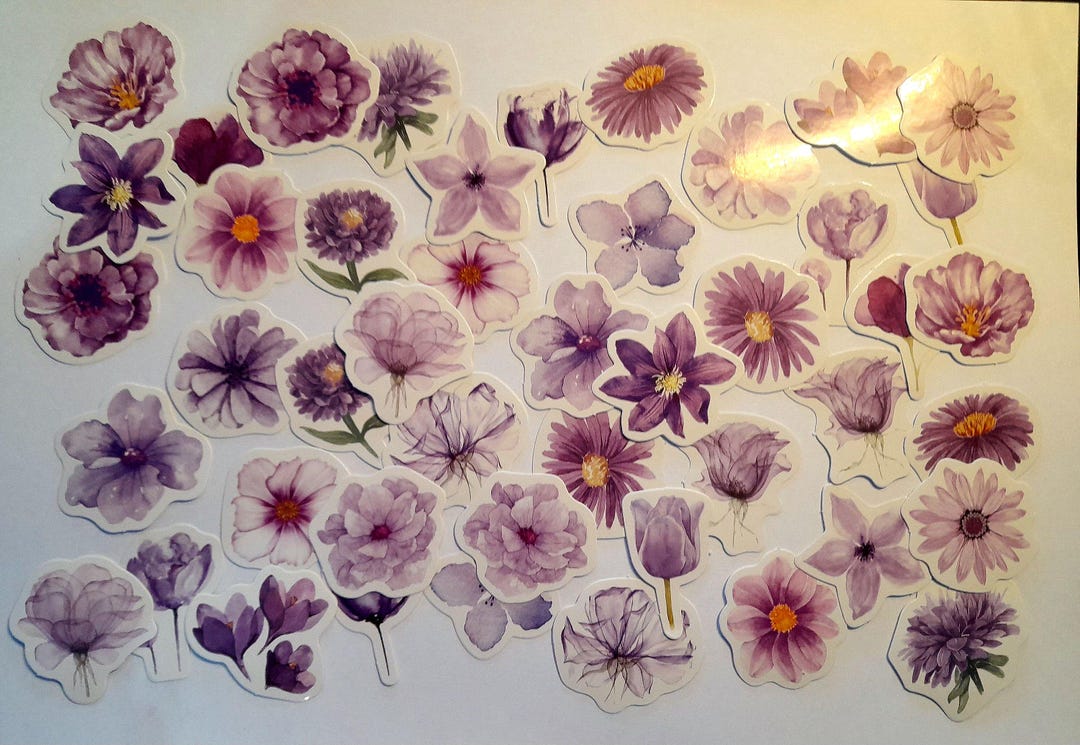 Purple Flowers Stickers, 46pcs Box Stickers, High-quality Stickers ...