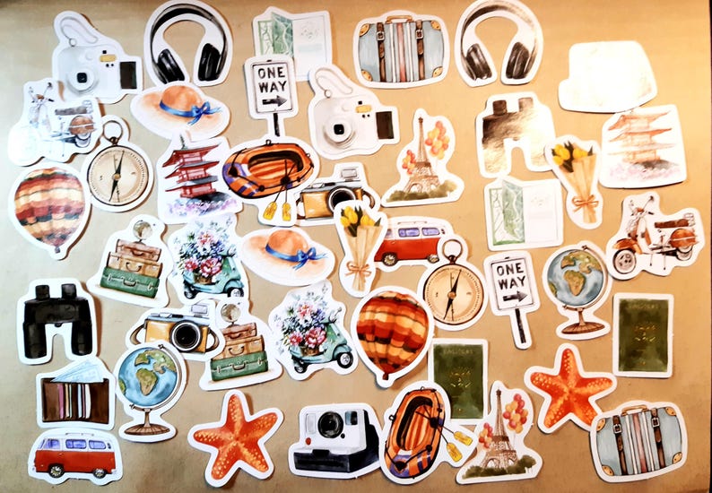 Travel Stickers: World Scenery, Luggage, Journal (22/45 Pieces) - Etsy