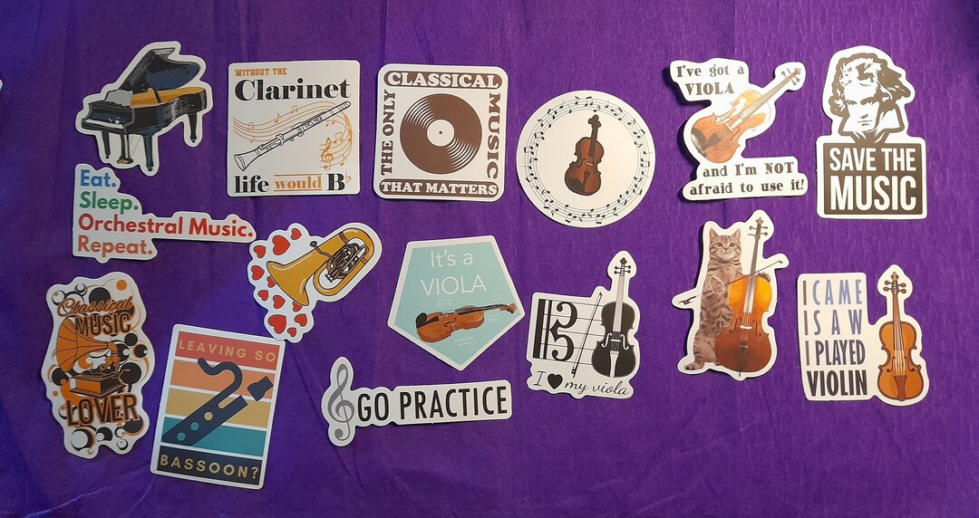 Orchestral Stickers 52pcs Violin Drum Kit Decal Music Style Instrument ...