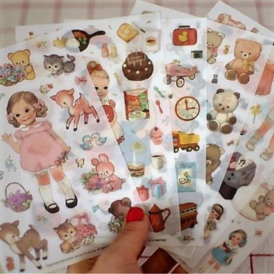 Doll Sticker, Childhood Vintage, Set of 6 Sheets, New Kawaii Girl Paper ...