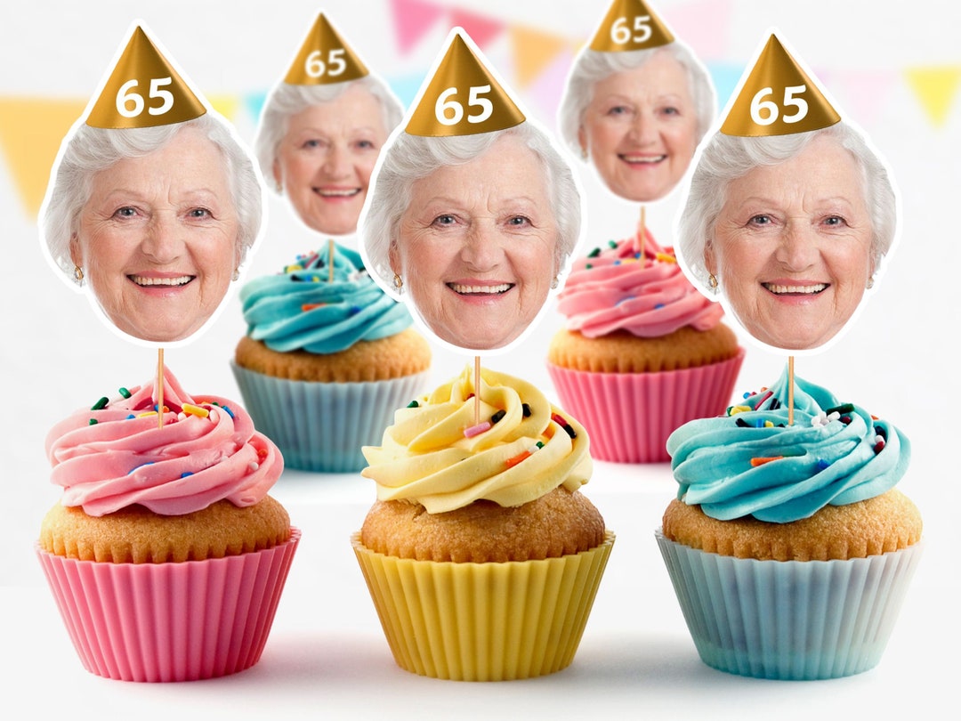 Personalised Photo Face Cutout Cupcake Toppers Custom Cake Topper 65th ...