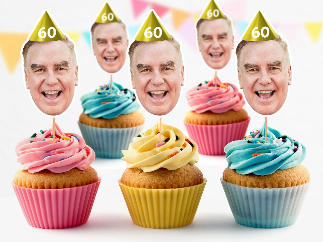 Personalised Photo Face Cutout Cupcake Toppers Custom Cake Topper 60th ...