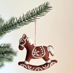 Felt Gingerbread Rocking Horse Ornament, Biodegradable Ornament, Tree ...