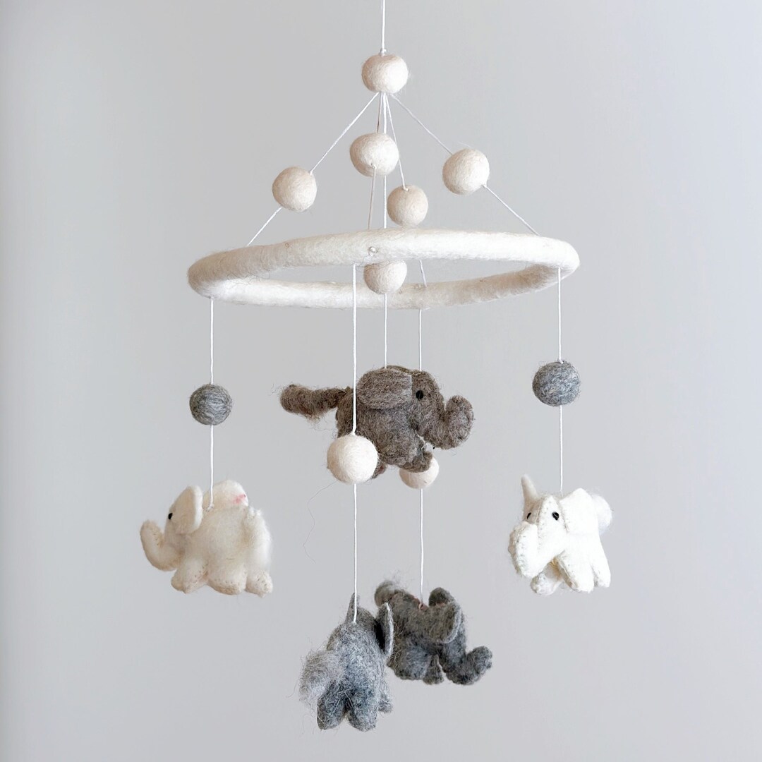 Mini Elephant Baby Mobile for Nursery Decor, Dumbo Elephant, Wool Felt ...