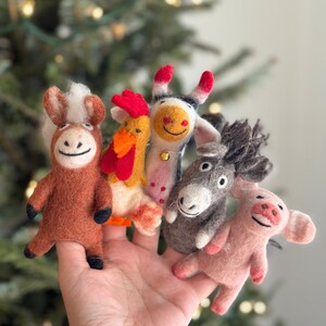 Farm Animal Finger Puppet Set, Easter Basket Stuffers, Needle Felted ...