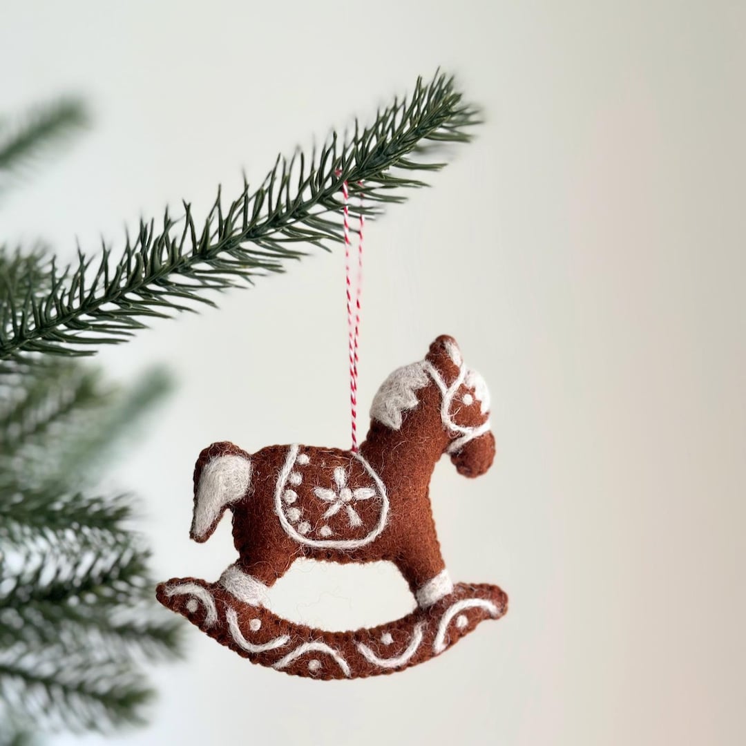 Felt Gingerbread Rocking Horse Ornament, Biodegradable Ornament, Tree ...