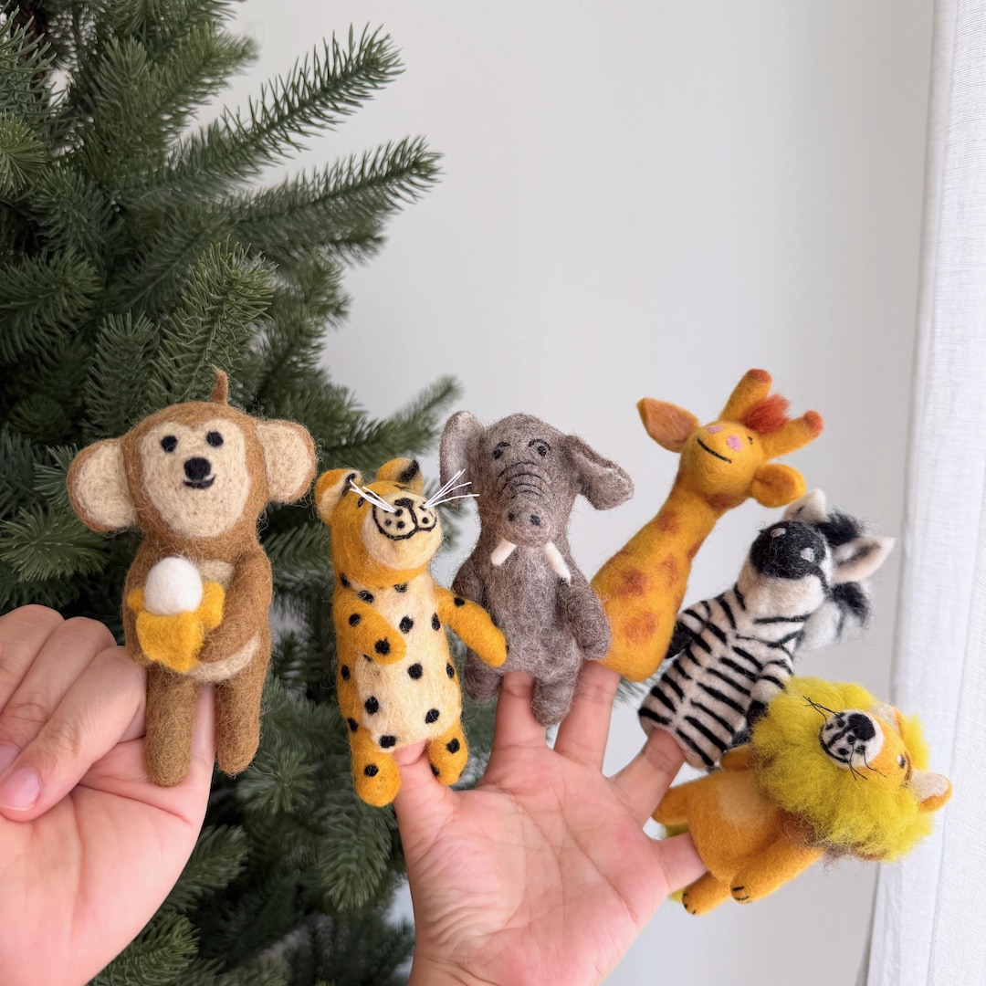 Safari Animal Finger Puppets, Felt Lion, Felt Giraffe, Fel Cheetah ...