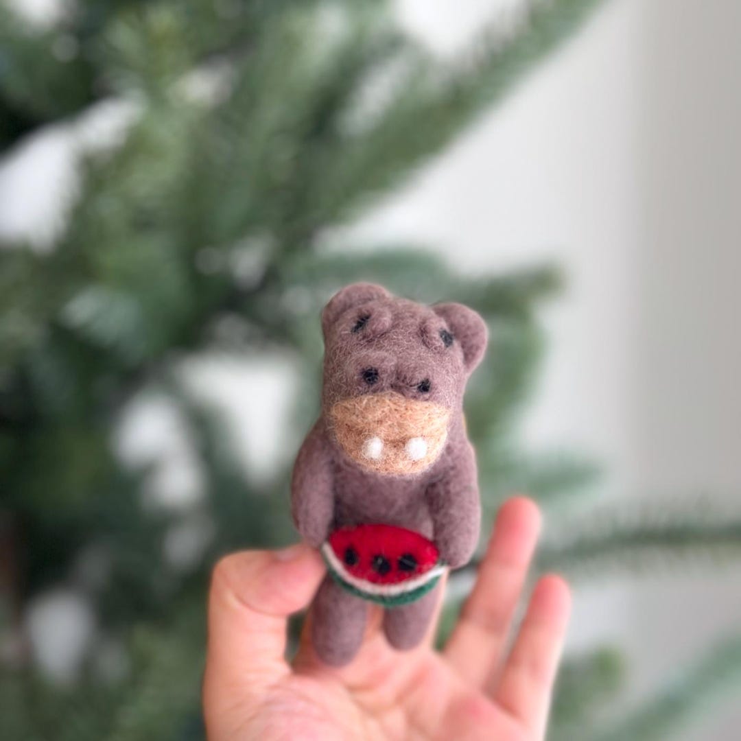 Hippo Finger Puppet, Waldorf Inspired Toy, Pretend Play, Hippo Holding ...